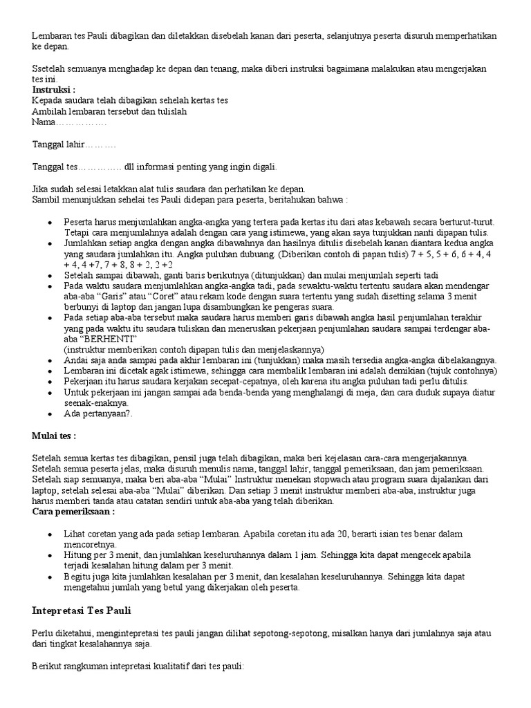 Lembaran Tes Pauli | PDF