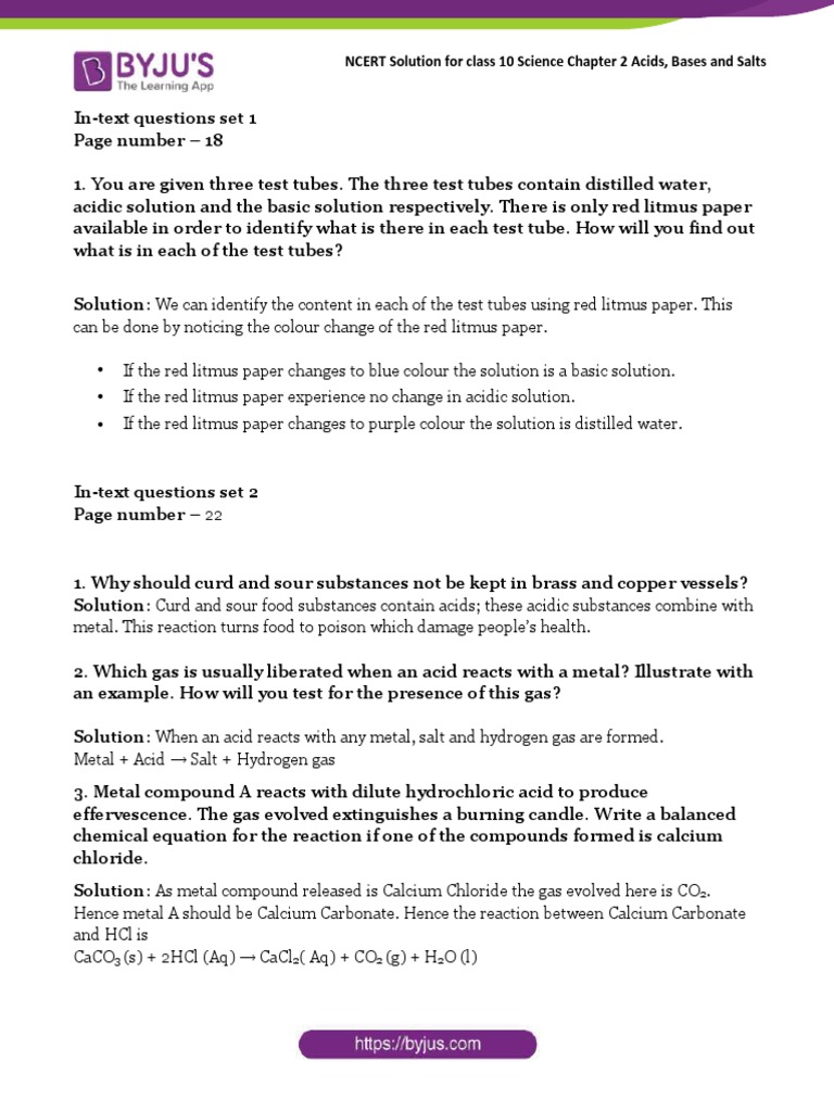 Ncert Soln Cbse Class 10 Sci CH 2 | PDF | Hydroxide | Acid