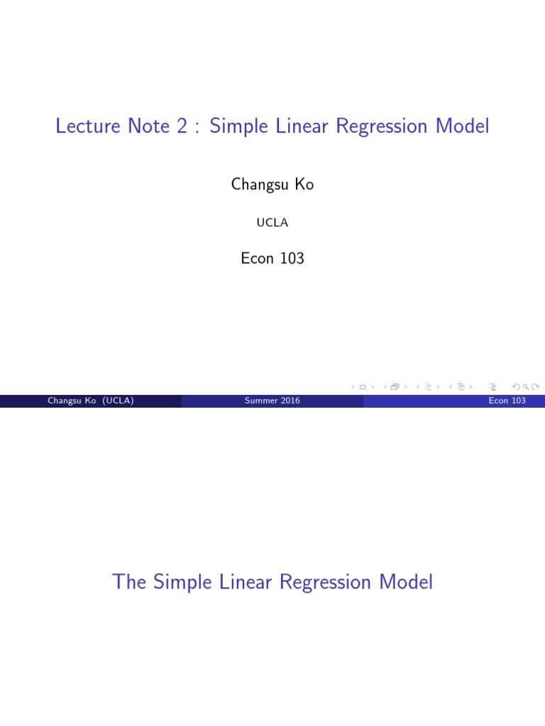Lecture Note 2: Simple Linear Regression Model: Changsu Ko | PDF | Ordinary Least Squares ...