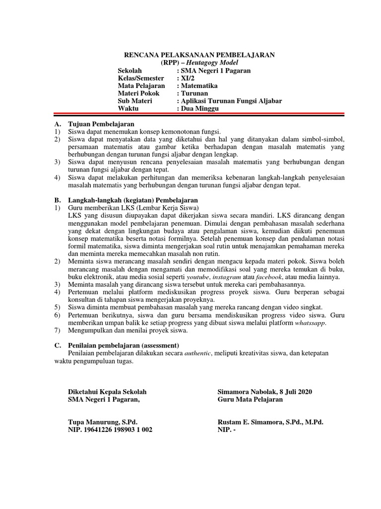 Contoh Rencana Pelaksanaan Pembelajaran Satu Lembar | PDF