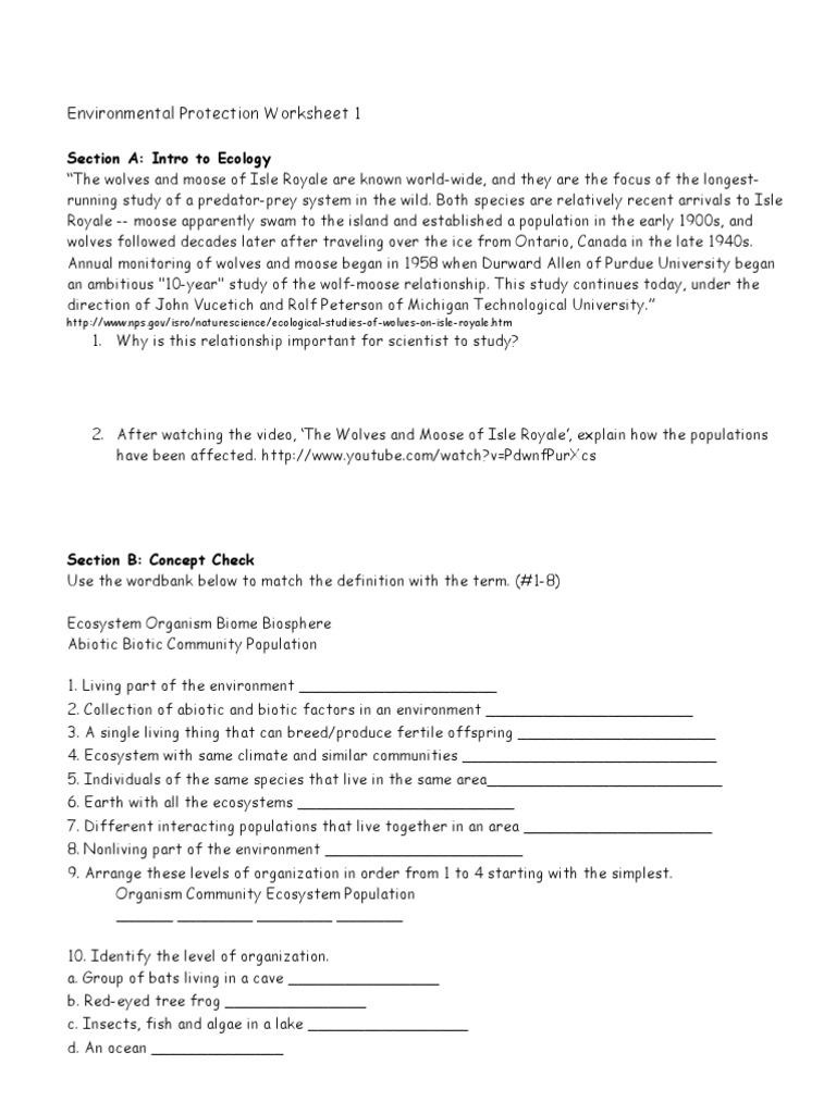 Environmental Protection Worksheet 1 | PDF
