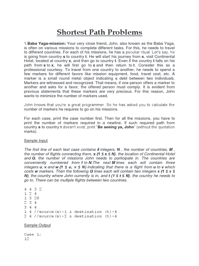 Shortest Path Problems: Baba Yaga-Mission | PDF | Discrete Mathematics ...