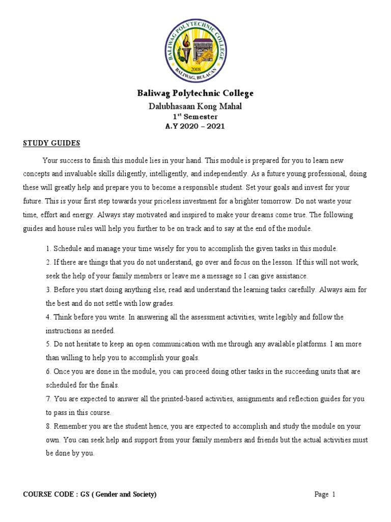 Baliwag Polytechnic College: Dalubhasaan Kong Mahal | PDF | Transgender ...