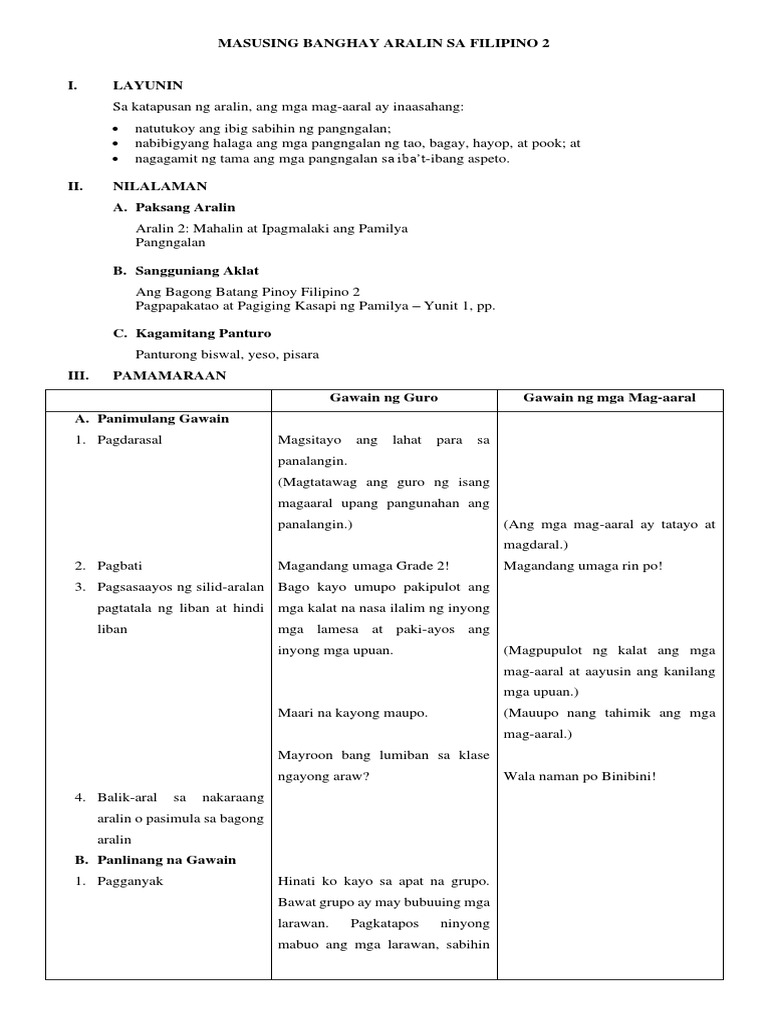 Masusing Banghay Aralin Sa Filipino 2 | PDF