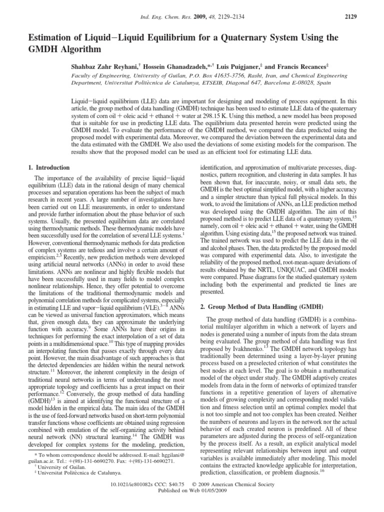 Estimation of Liquid-Liquid Equilibrium For A Quaternary System Using The GMDH Algorithm | PDF ...