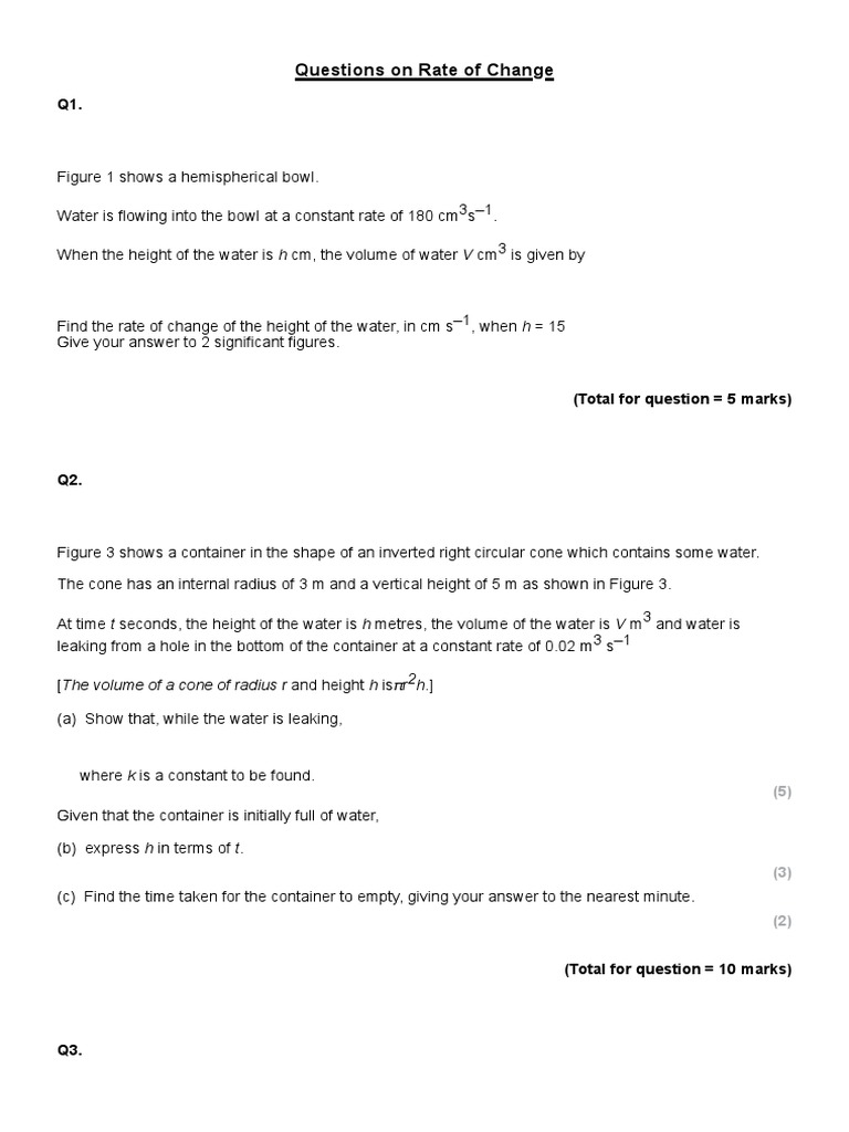 Rate of Change Questions and Solutions | PDF | Sphere | Equations