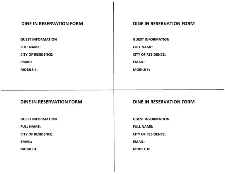 Dine in Reservation Form | PDF