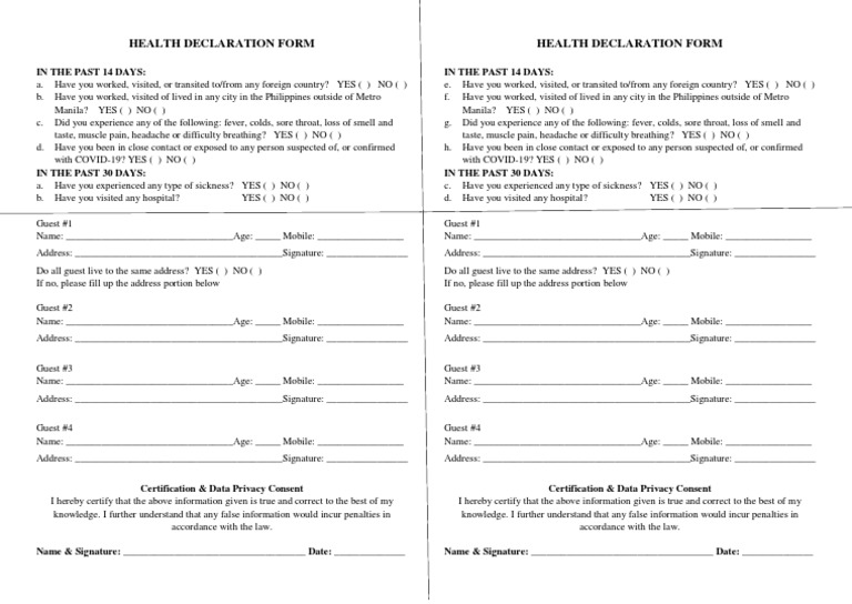 Health Declaration Form-Wsi | PDF | Common Cold | Diseases And Disorders