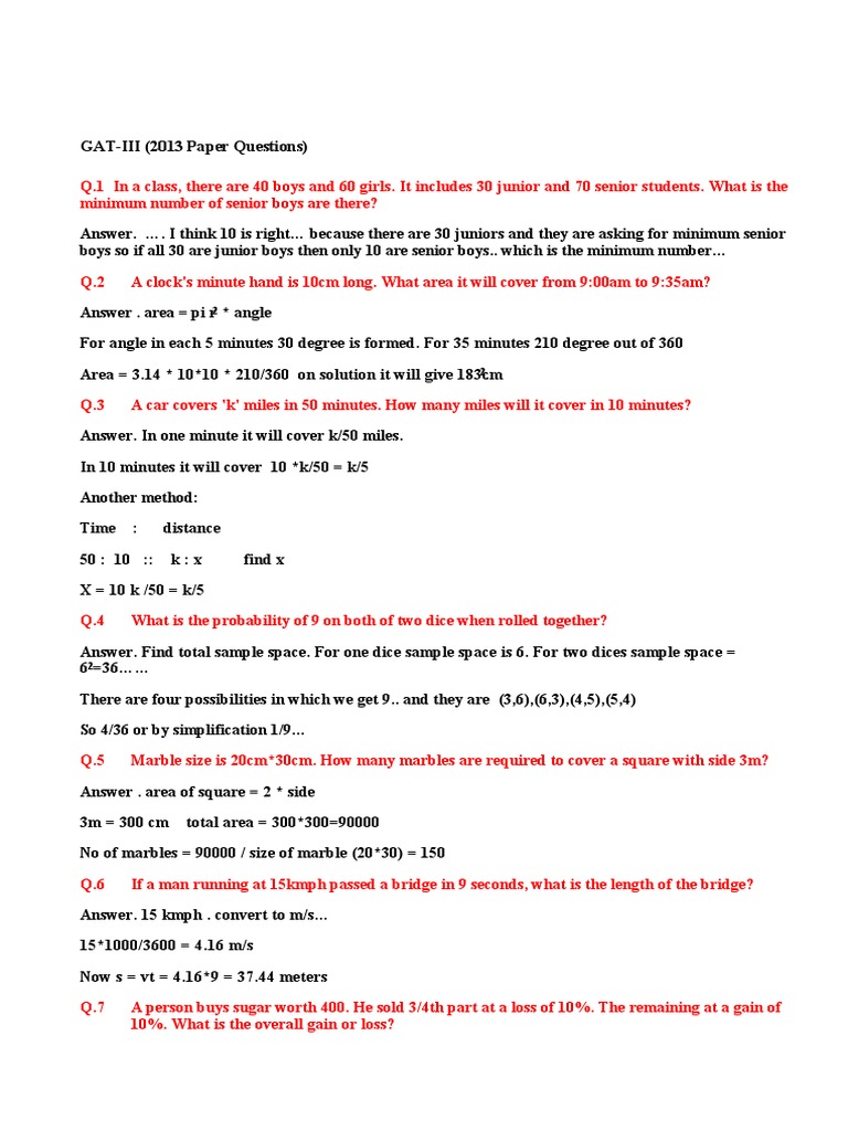 Previous GAT Questions | PDF | Teaching Mathematics