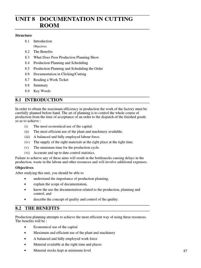 Unit 8 Documentation in Cutting Room: Structure | PDF | Resource | Leather
