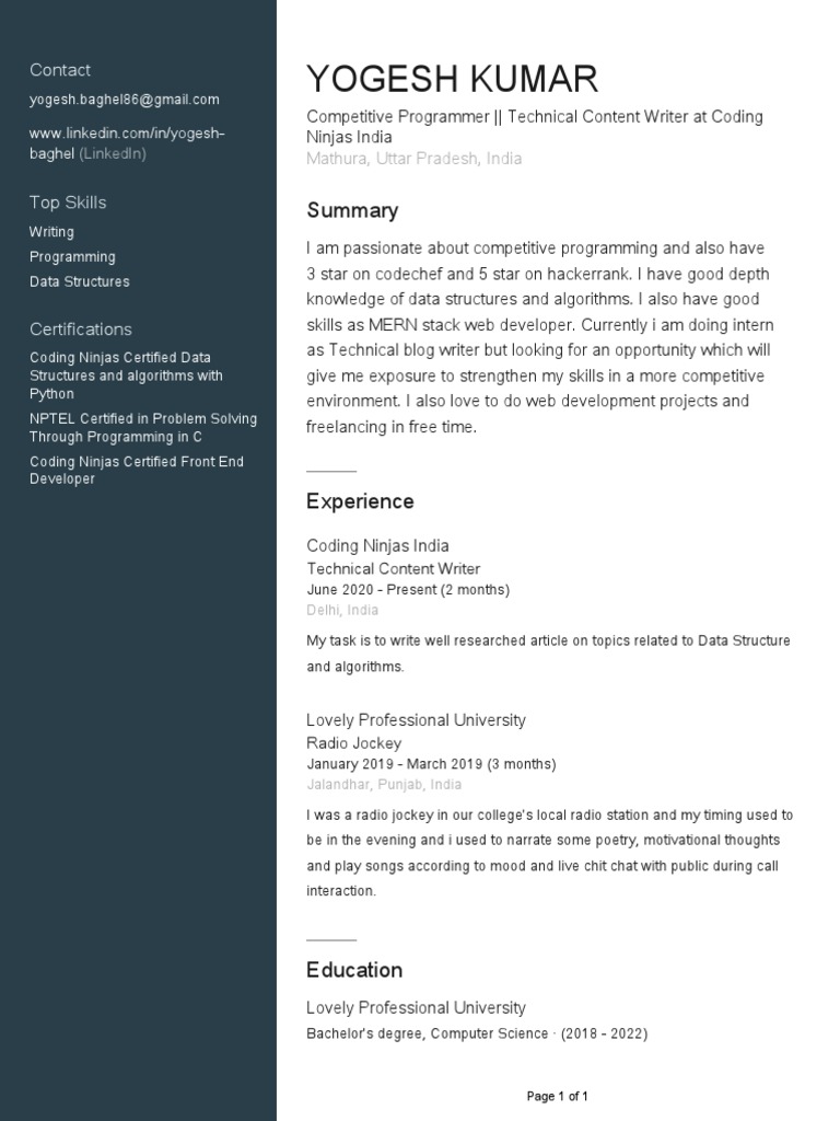 Yogesh Kumar: Contact | PDF | Computer Programming | Information Technology