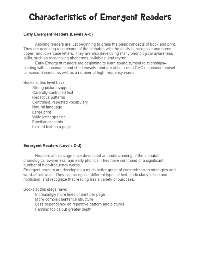 Characteristics of Emergent Readers | PDF | Symbols | Books