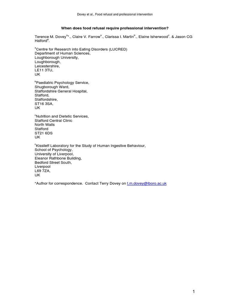 Food Refusal and Professional Intervention | PDF | Phobia | Anorexia ...