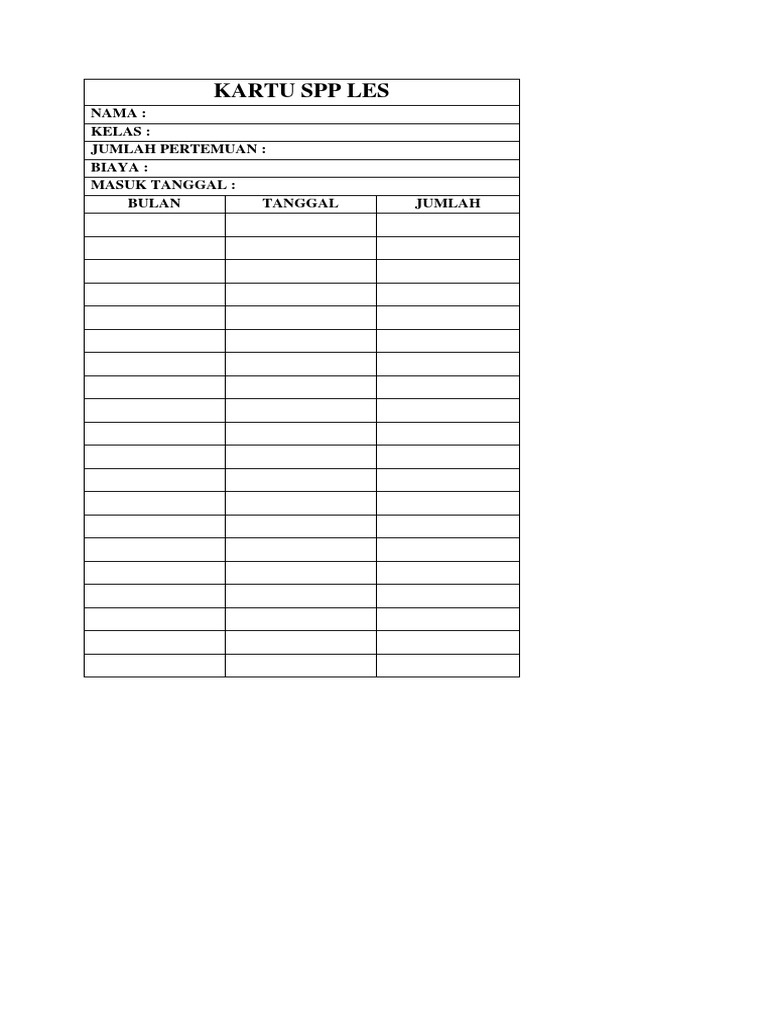 Kartu SPP Les PDF | PDF
