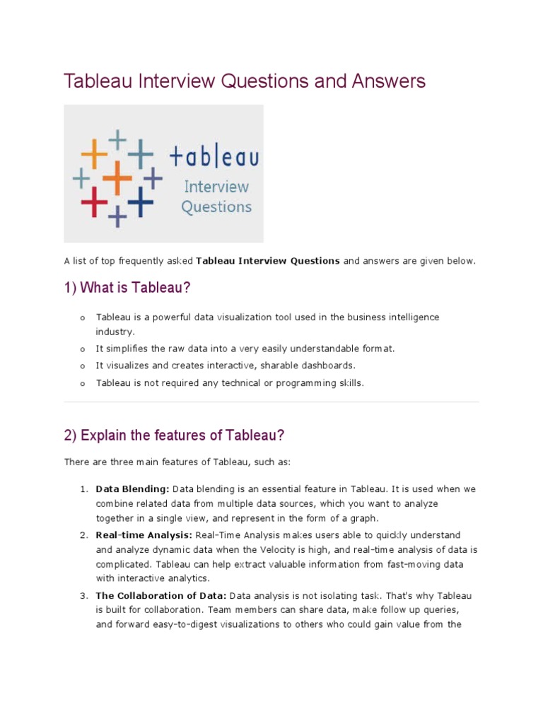 Tableau Interview Questions and Answers | PDF | Table (Database ...