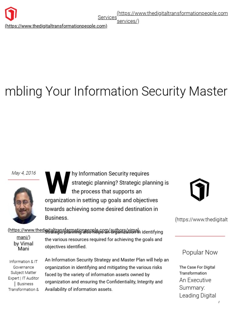 Assembling Your Information Security Master Plan - The Digital ...
