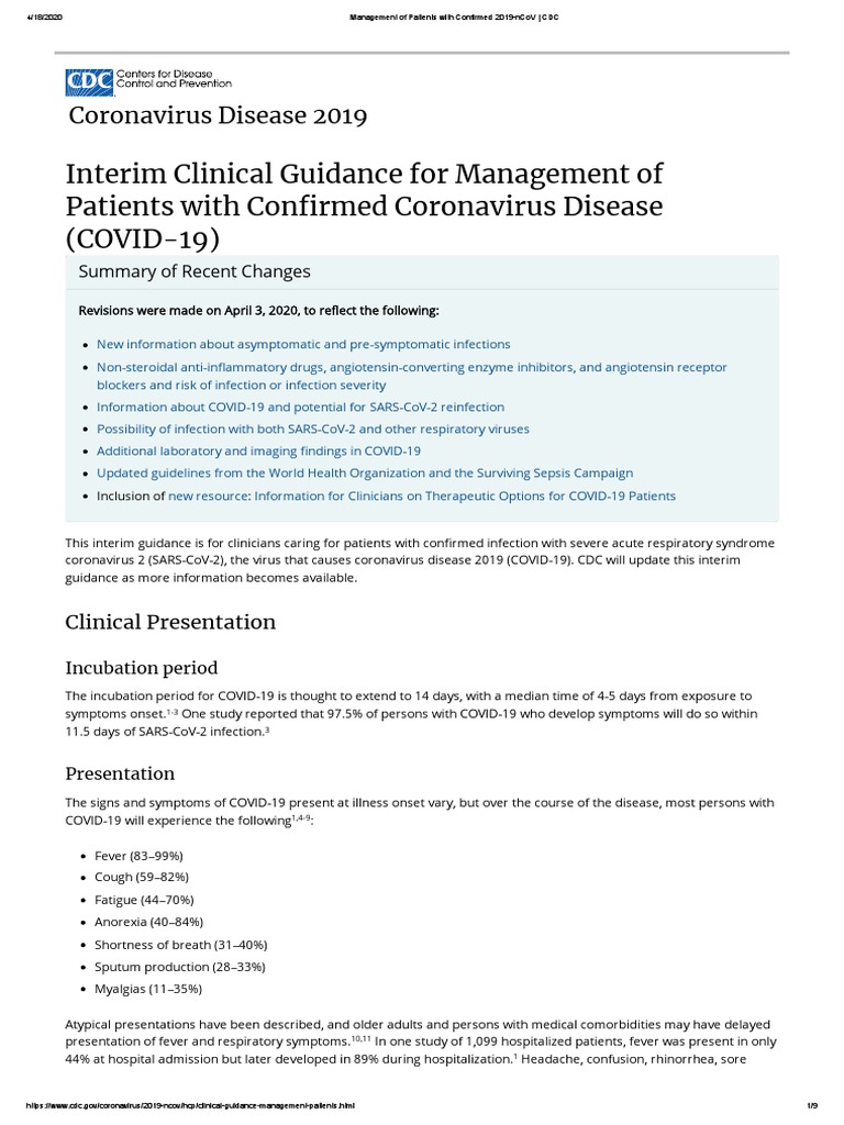 Management of Patients With Confirmed 2019-nCoV - CDC | PDF | Sepsis ...