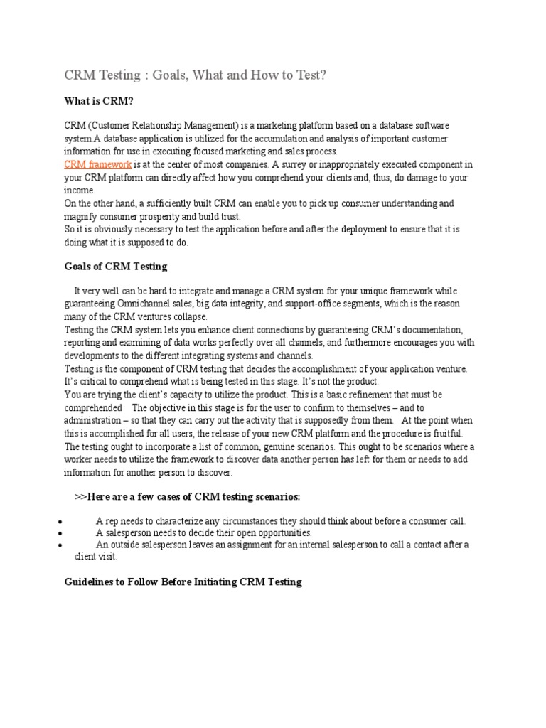 CRM Testing: Goals, What and How To Test? | PDF | Customer Relationship ...