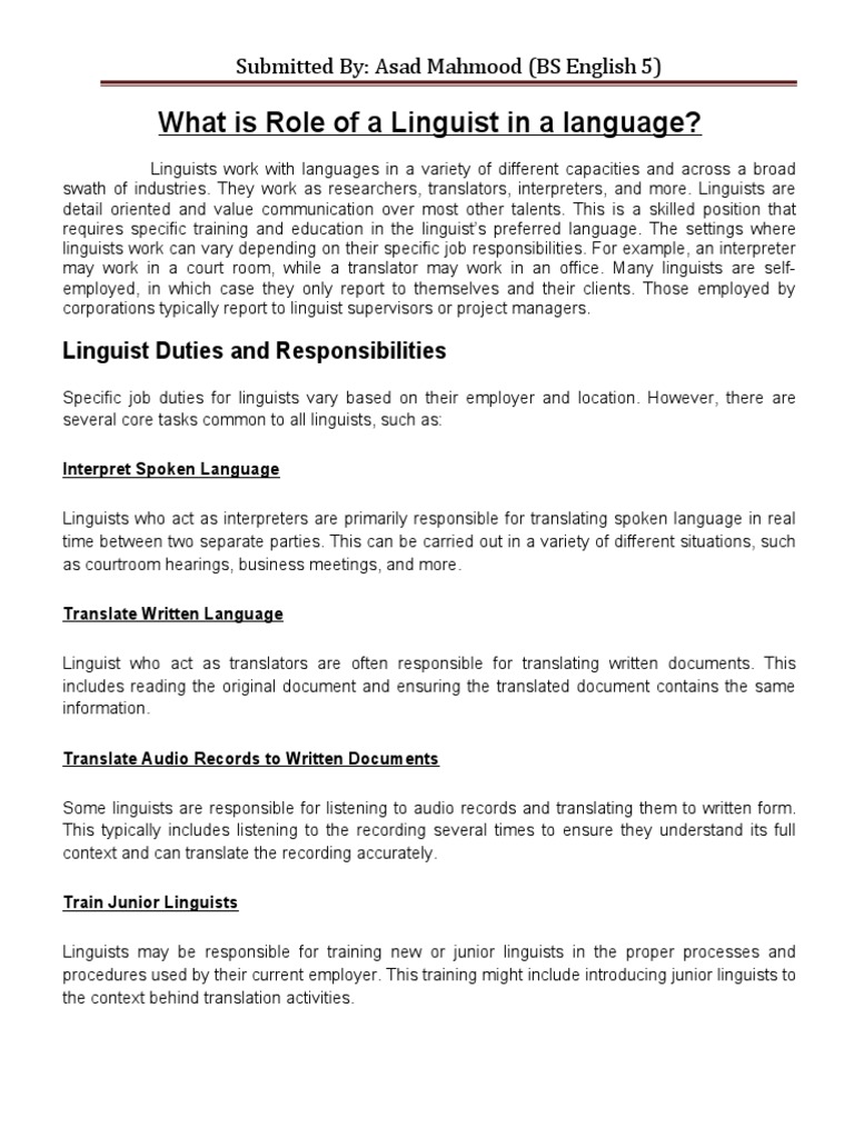 What Is Role of A Linguist in A Language | PDF | Language ...
