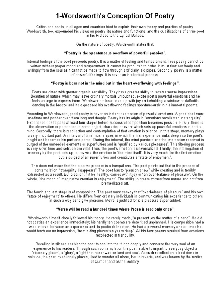 Wordsworth's Conception of Poetry, Anaylsis Assignment | PDF | William ...