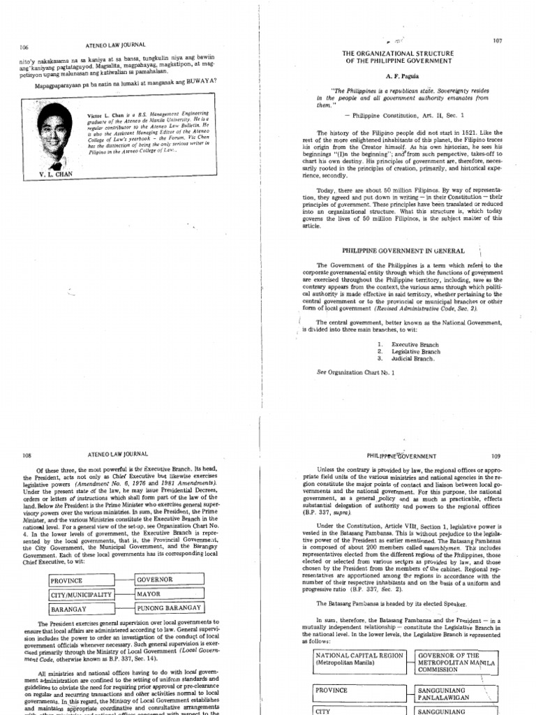 The Organizational Structure of The Philippine Government, 27 Ateneo L ...