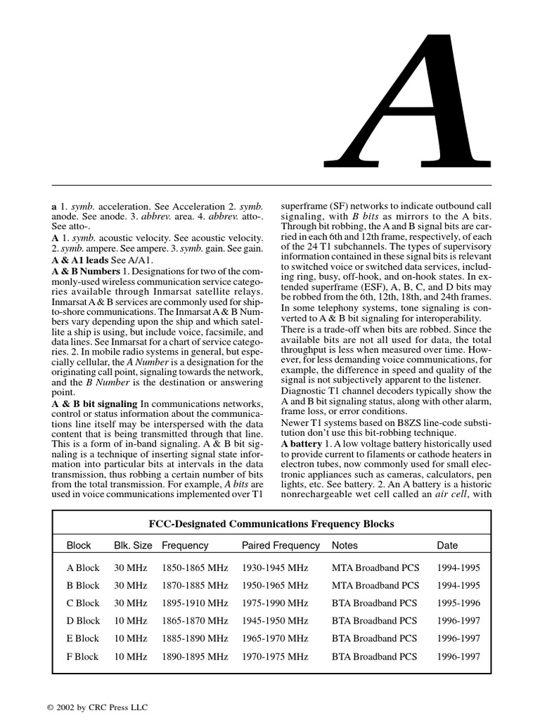 FCC-Designated Communications Frequency Blocks: © 2002 by CRC Press LLC ...