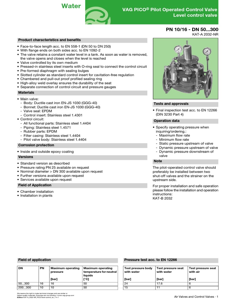 Vag Pico Pilot Operated Control Valve Level Control Valve: PN 10/16 ...