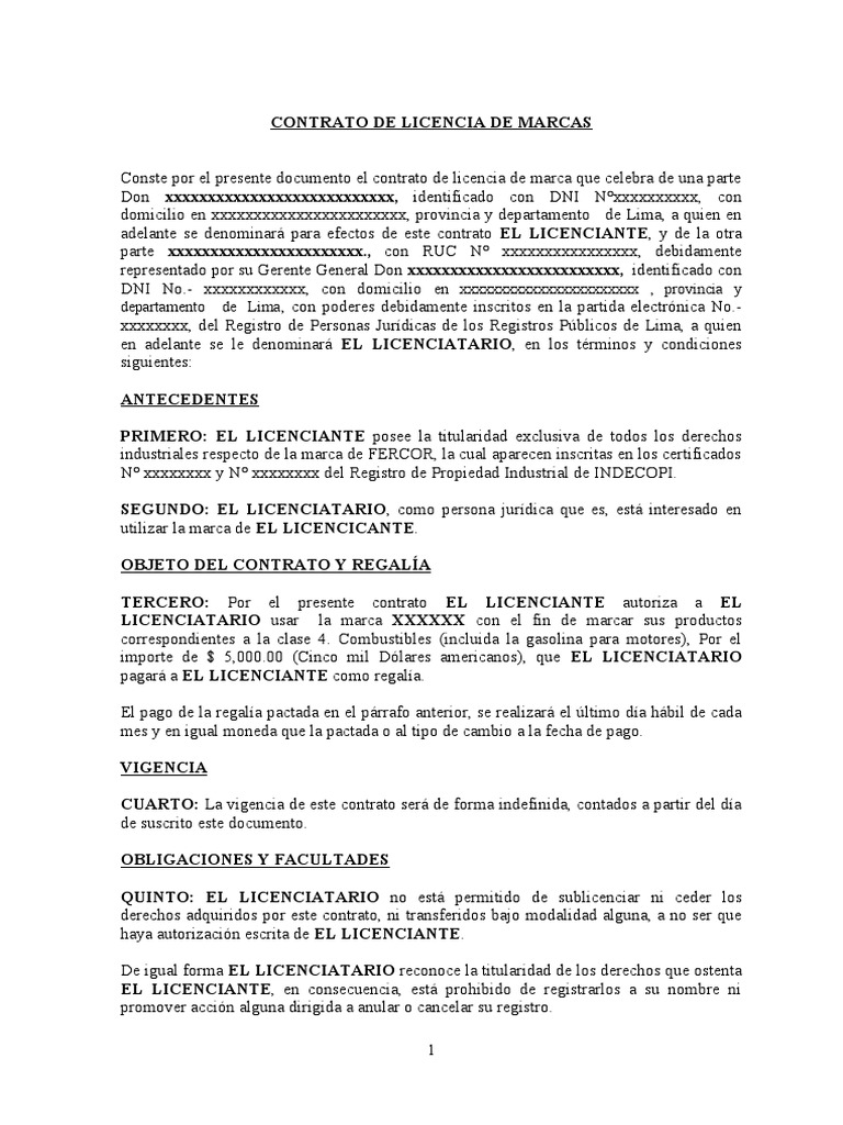 Contrato Alquiler de Marca 2019 | PDF | Pago de regalías | Marca