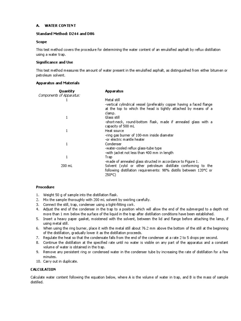 Emulsion Bitumen Testing Procedures | PDF | Distillation | Emulsion