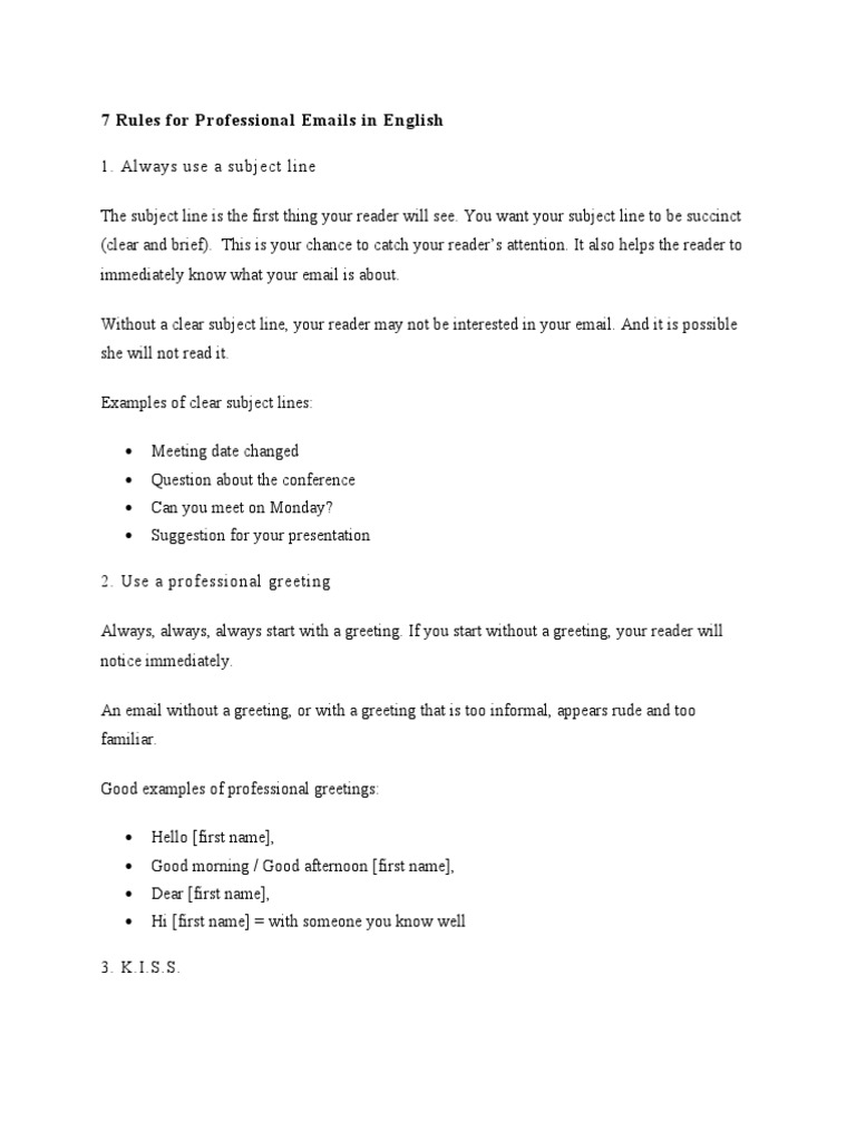 7 Rules For Professional Emails in English | PDF | Letter Case ...