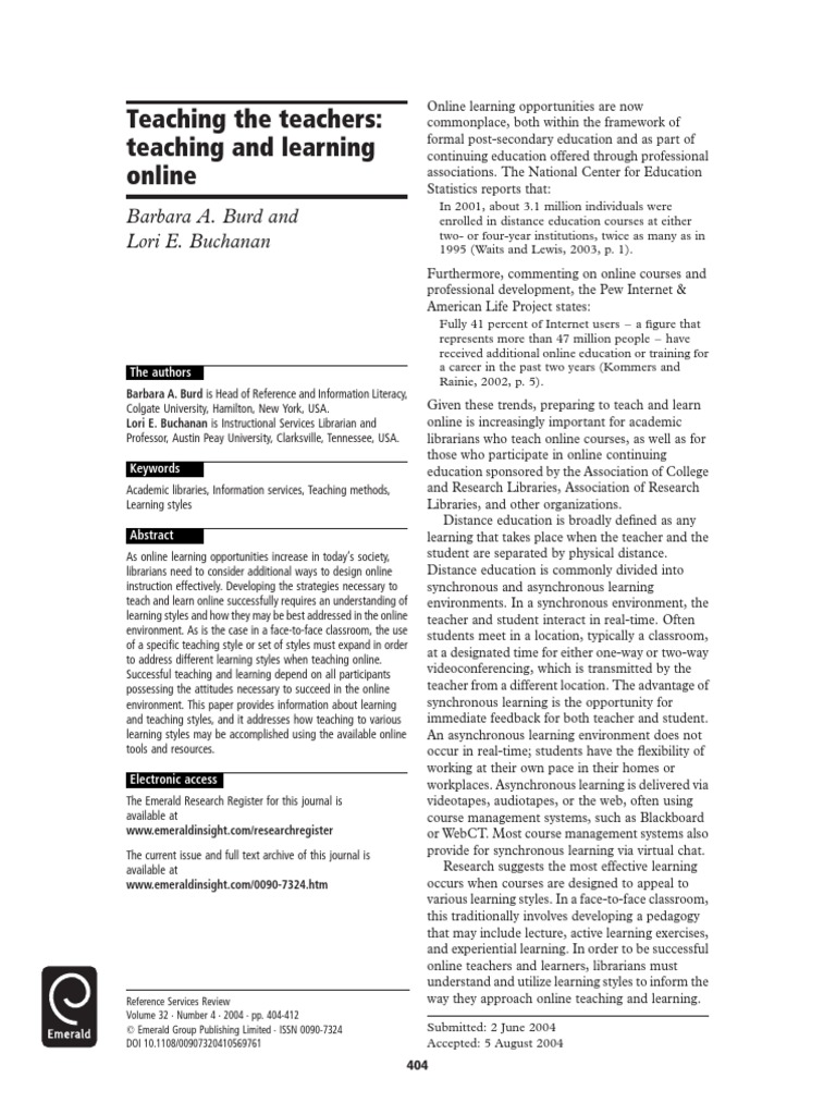Teaching The Teachers: Teaching and Learning Online: Barbara A. Burd ...