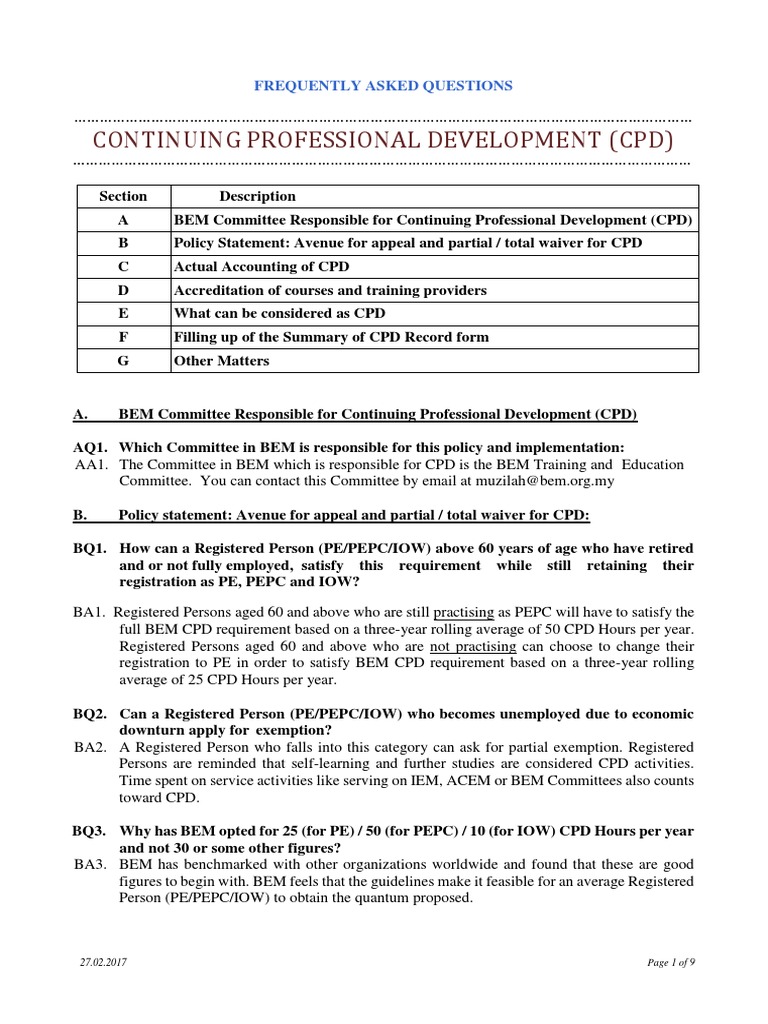 Continuing Professional Development (CPD) : Frequently Asked Questions ...