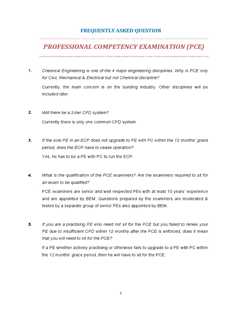Professional Competency Examination (Pce) : Frequently Asked Question ...