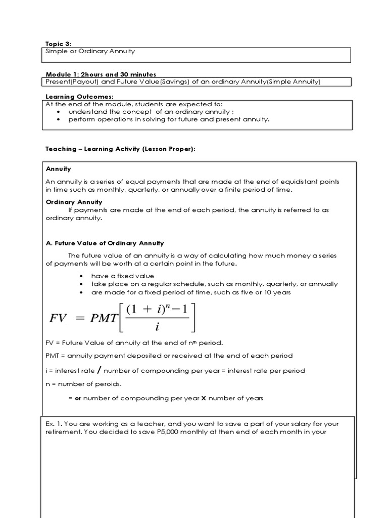 Topic 3 Module 2 Simple Annuity (Savings Annuity and Payout Annuity ...