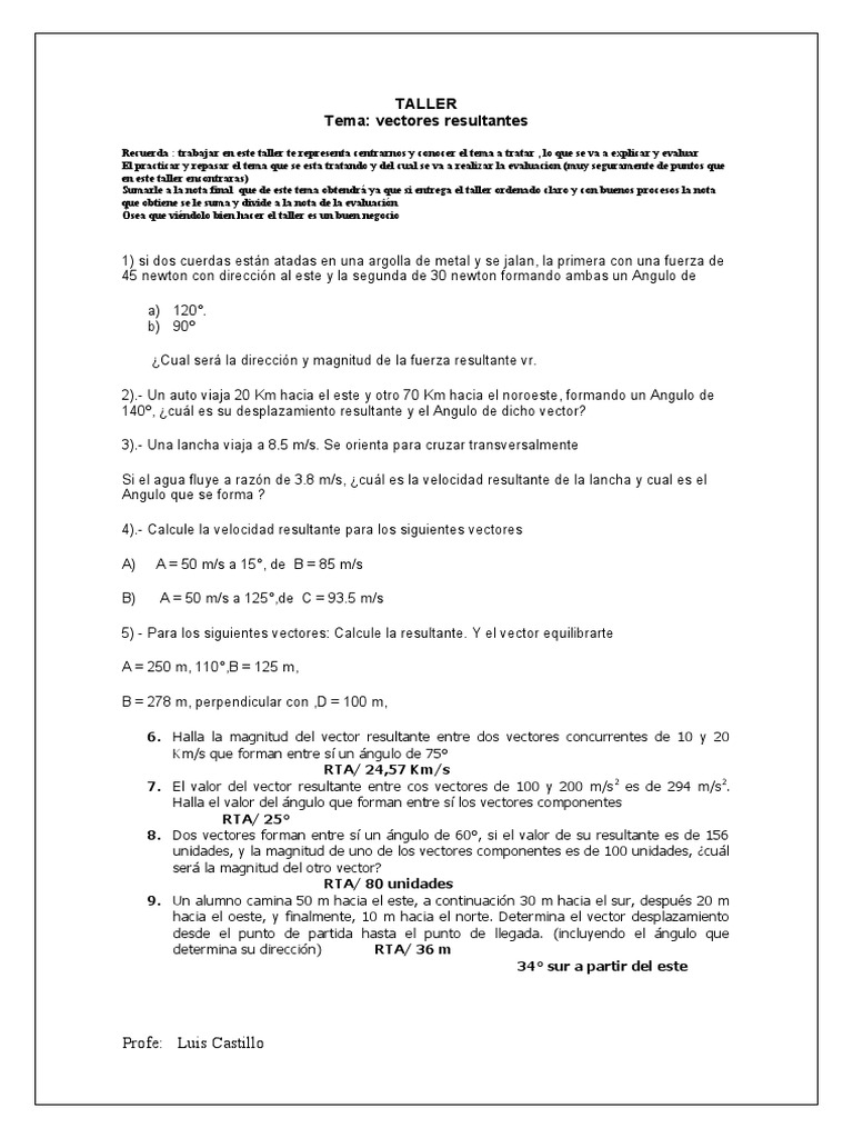 2 - Taller de Fisica Vector Resultante | PDF | Vector Euclidiano | Cantidades fisicas