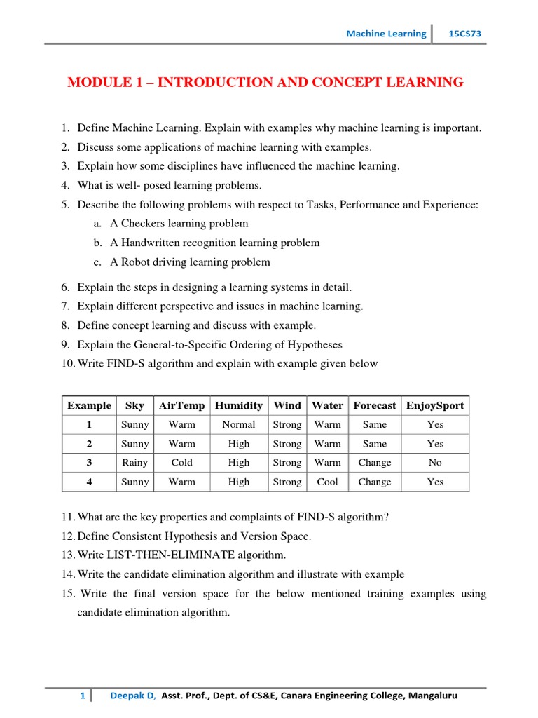 Module 1 QB PDF | PDF | Machine Learning | Algorithms Module 1 QB PDF | PDF | Machine Learning | Algorithms