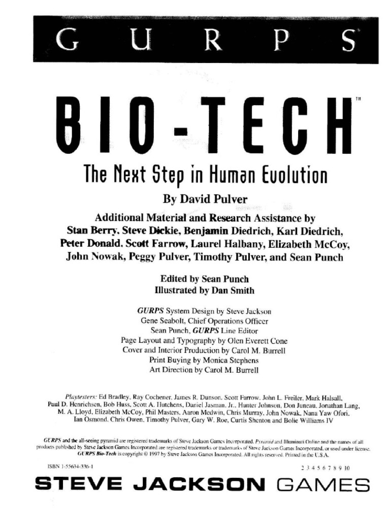 GURPS - Bio-Tech, The Next Step in Human Evolution - Revise PDF | PDF