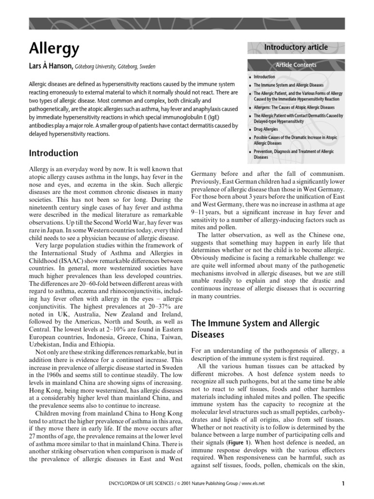 Understanding the Pathogenesis of Allergic Diseases: An Introduction to ...