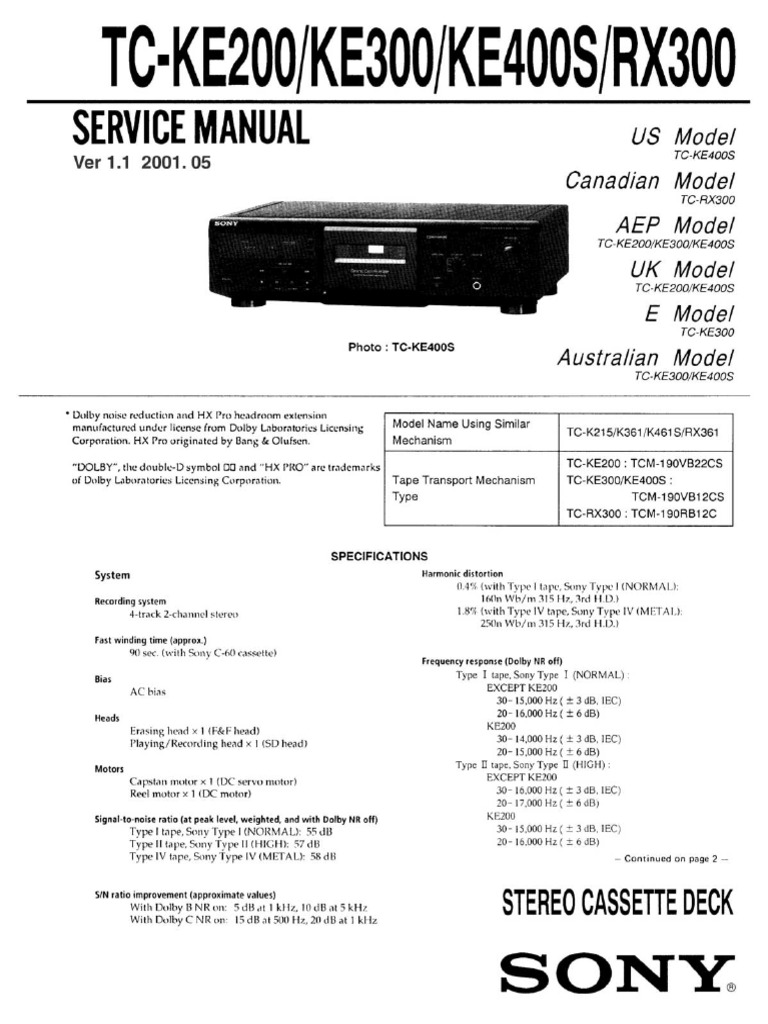 Sony TC KE200 Service Manual PDF | PDF