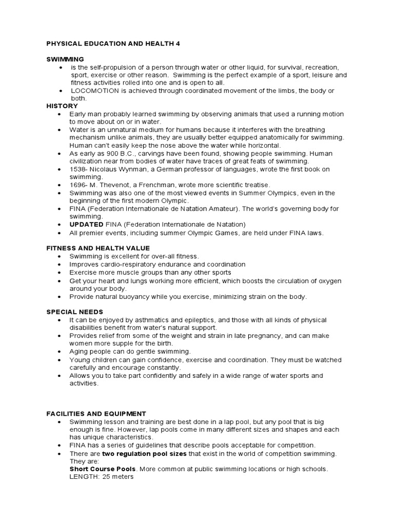 Physical Education and Health 4 Swimming | PDF | Swimming | Swimming ...
