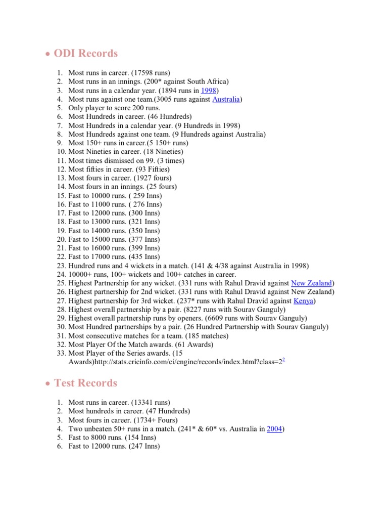 ODI Records: 1998 Australia | PDF | Forms Of Cricket | Team Sports