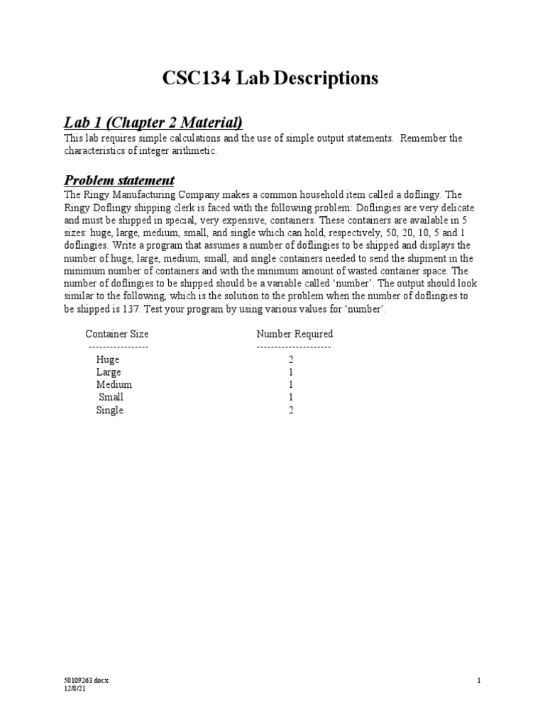 CSC134 Lab Descriptions | PDF | Area | Pi