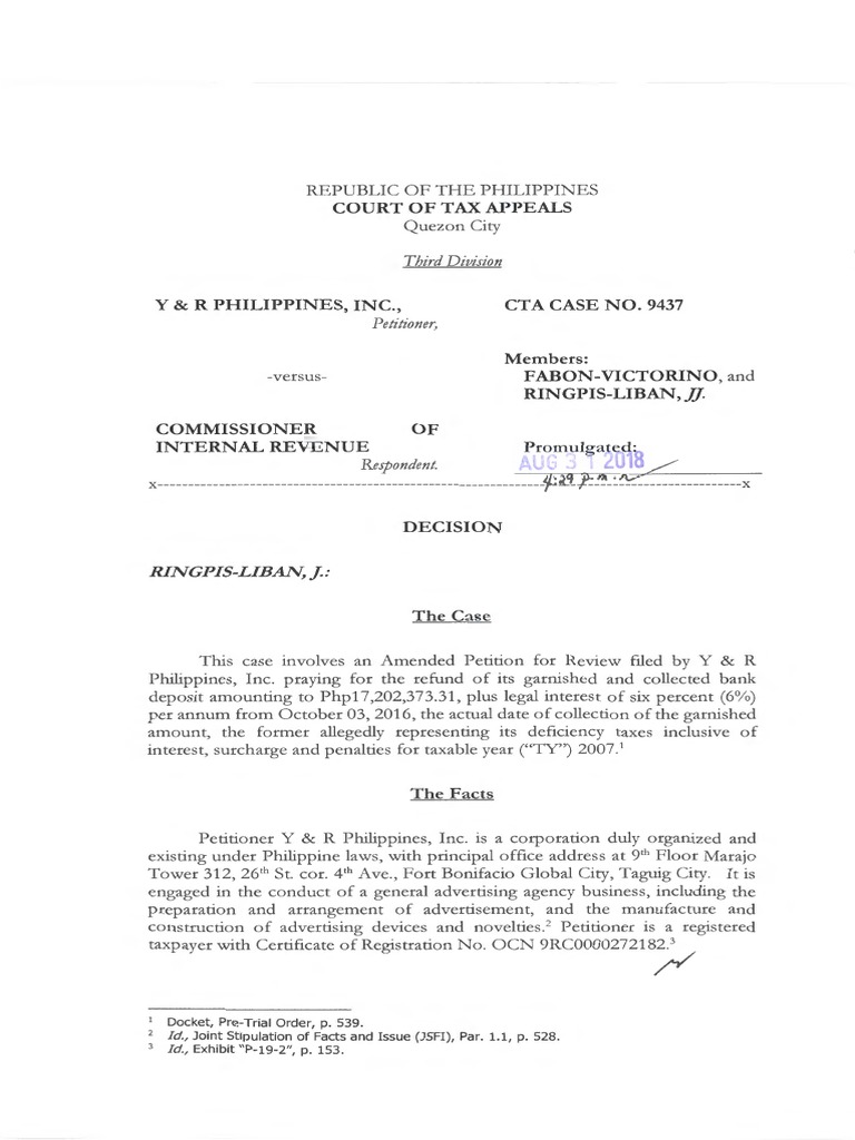 CTA Case No 9437 | PDF | Tax Refund | Internal Revenue Service