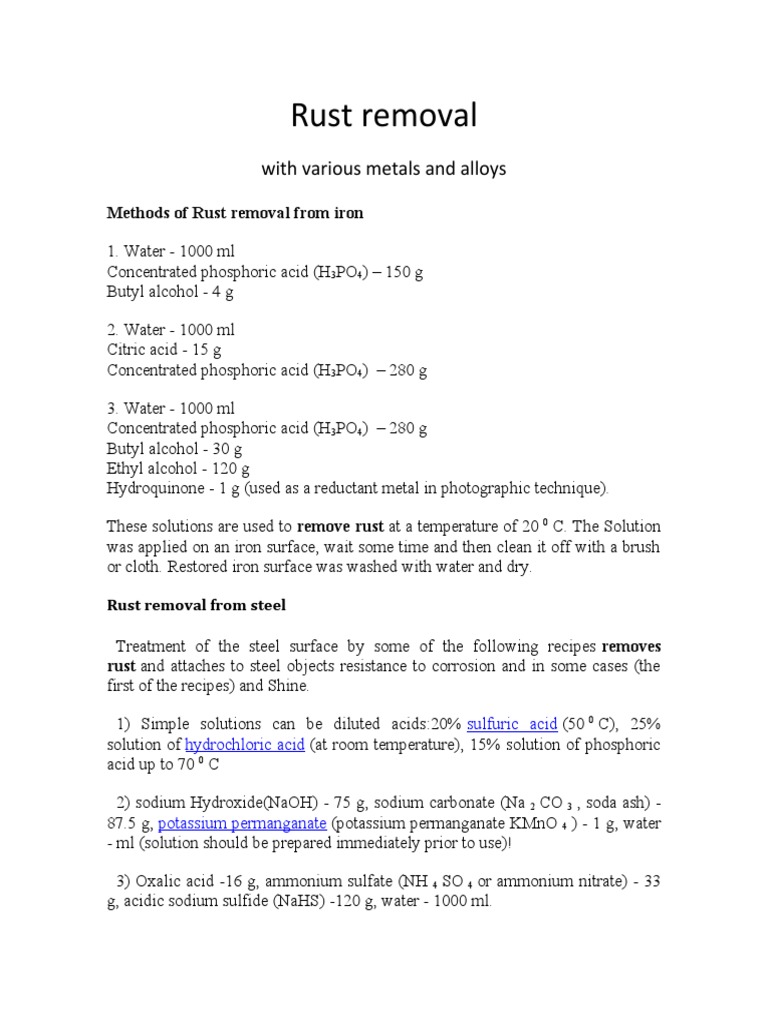 Rust Removal: With Various Metals and Alloys | PDF | Rust | Sulfuric Acid