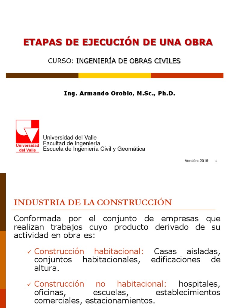 Clase 1-Etapas de Una Obra Civil - Ver2019 | PDF | Ingeniero civil | Diseño
