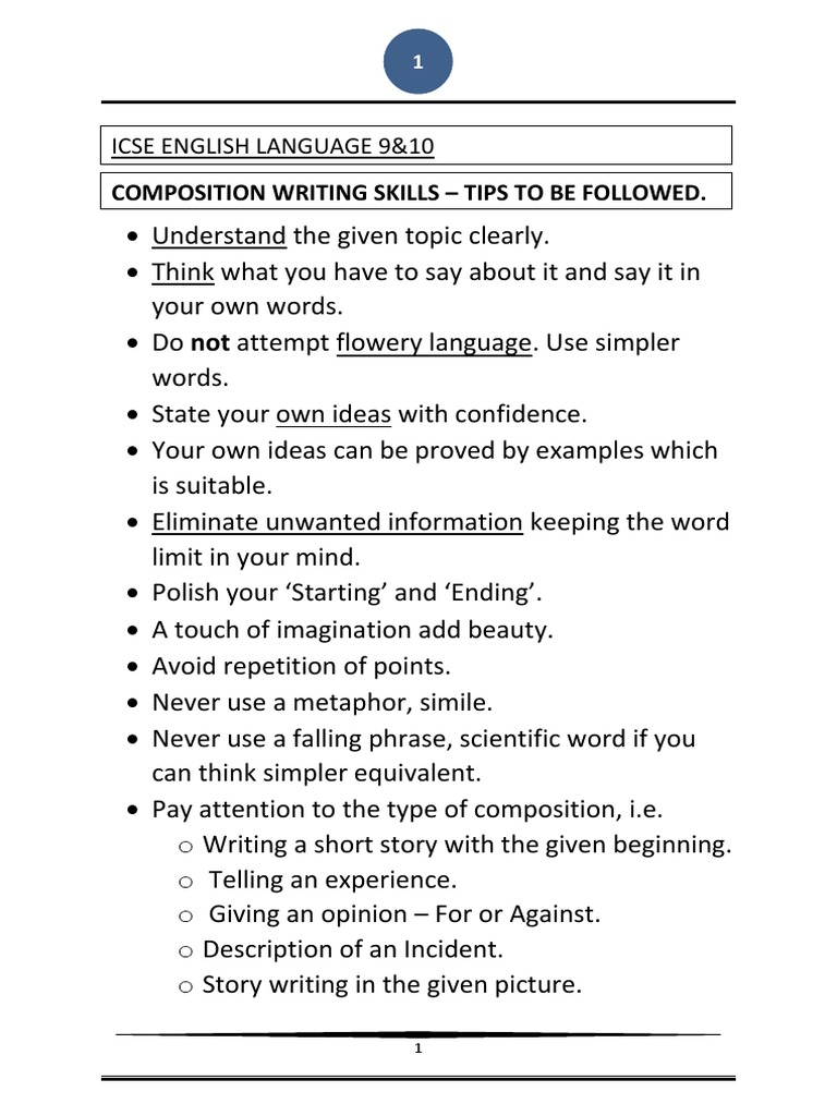 Icse 9&10 Composition Writing Skills | PDF