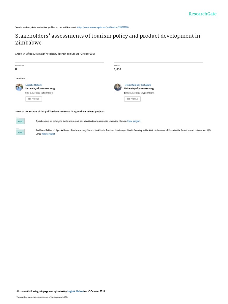 Stakeholders' Assessments of Tourism Policy and Product Development in Zimbabwe | PDF | Tourism ...