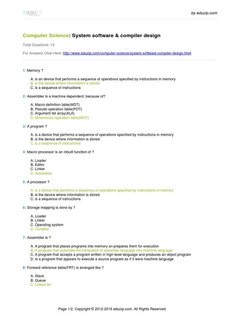Computer Science System Software And Compiler Design Pdf Assembly Language Computer Program
