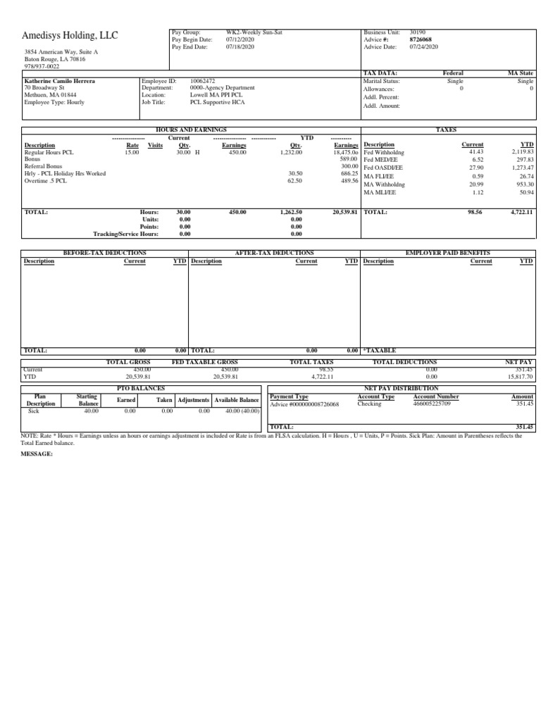 Amedisys Holding, LLC: Plan Description Starting Balance Earned Taken ...