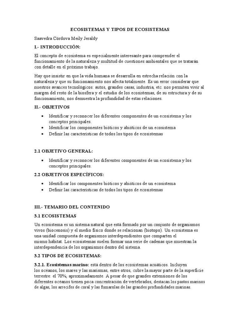 Ensayo de Ecosistemas y Tipos de Ecosistemas | PDF | Ecosistema | Desierto